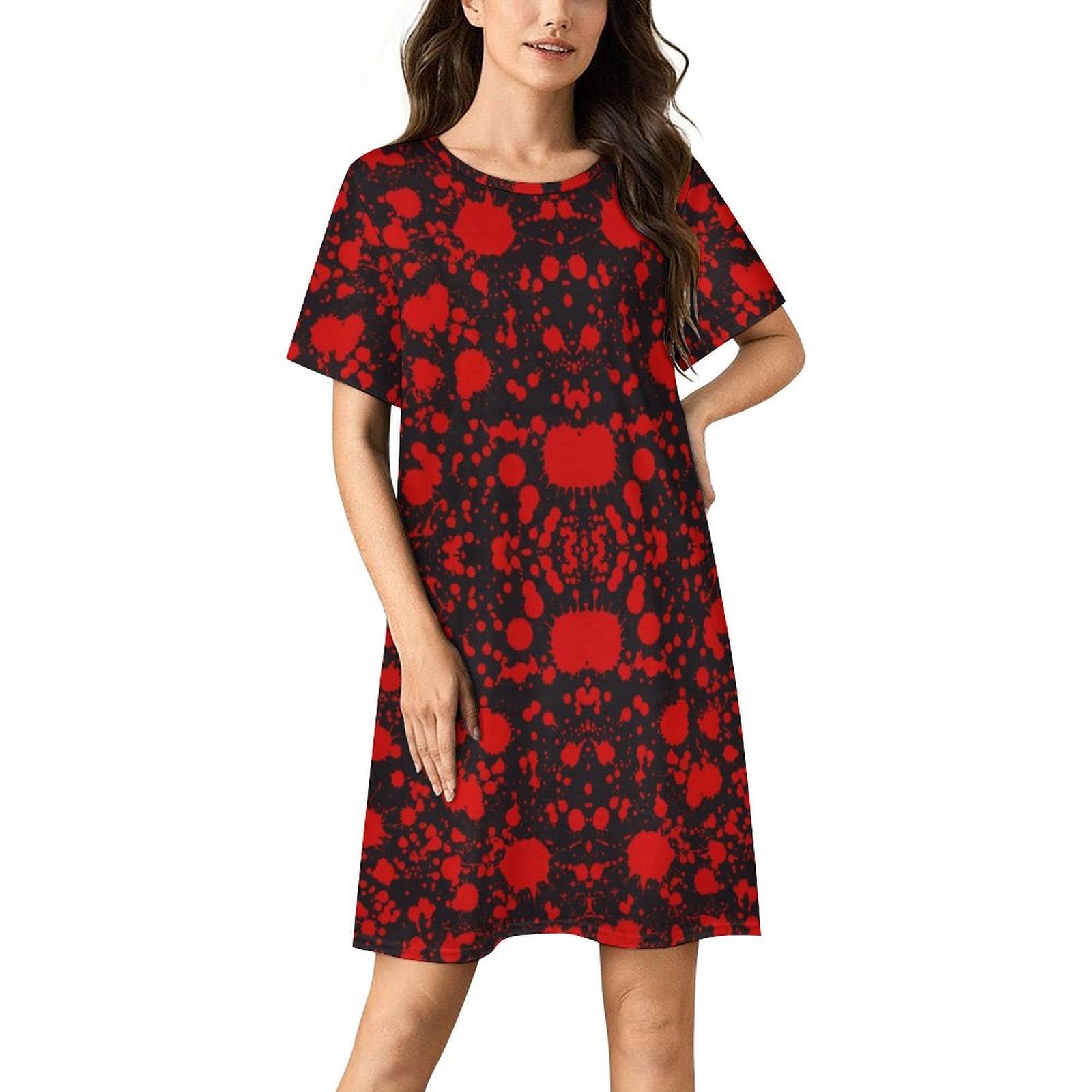 Blood Black And Red Horror Women Nightgown Sleepwear Short Sleeves For ...
