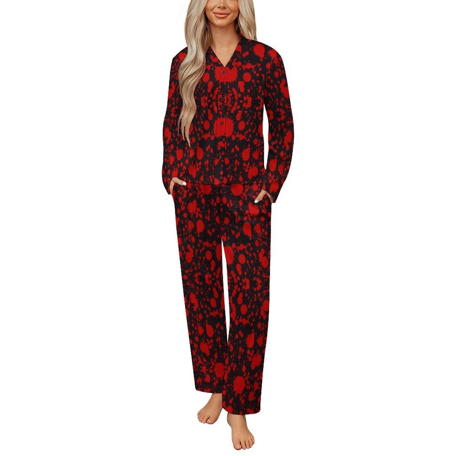 Blood Black And Red Horror Womens Pyjamas Set Button Up Pyjamas Womens ...