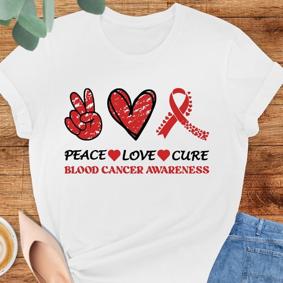 Blood Cancer Awareness Shirt Peace Love Cure Shirt Blood Cancer Warrior ...