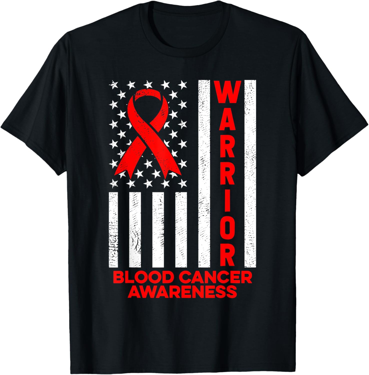 Blood Cancer Awareness Warrior American Flag Red Ribbon T-Shirt ...