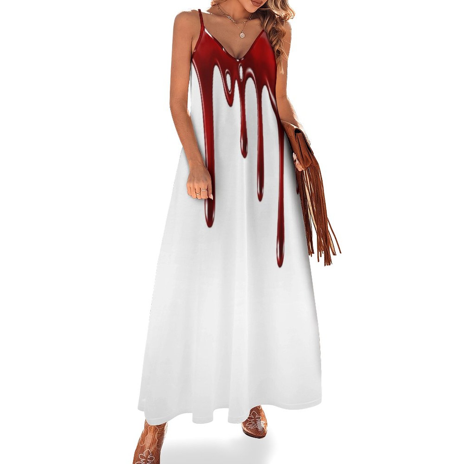 Blood Dripping White Sleeveless Dress dress for woman Women's summer ...