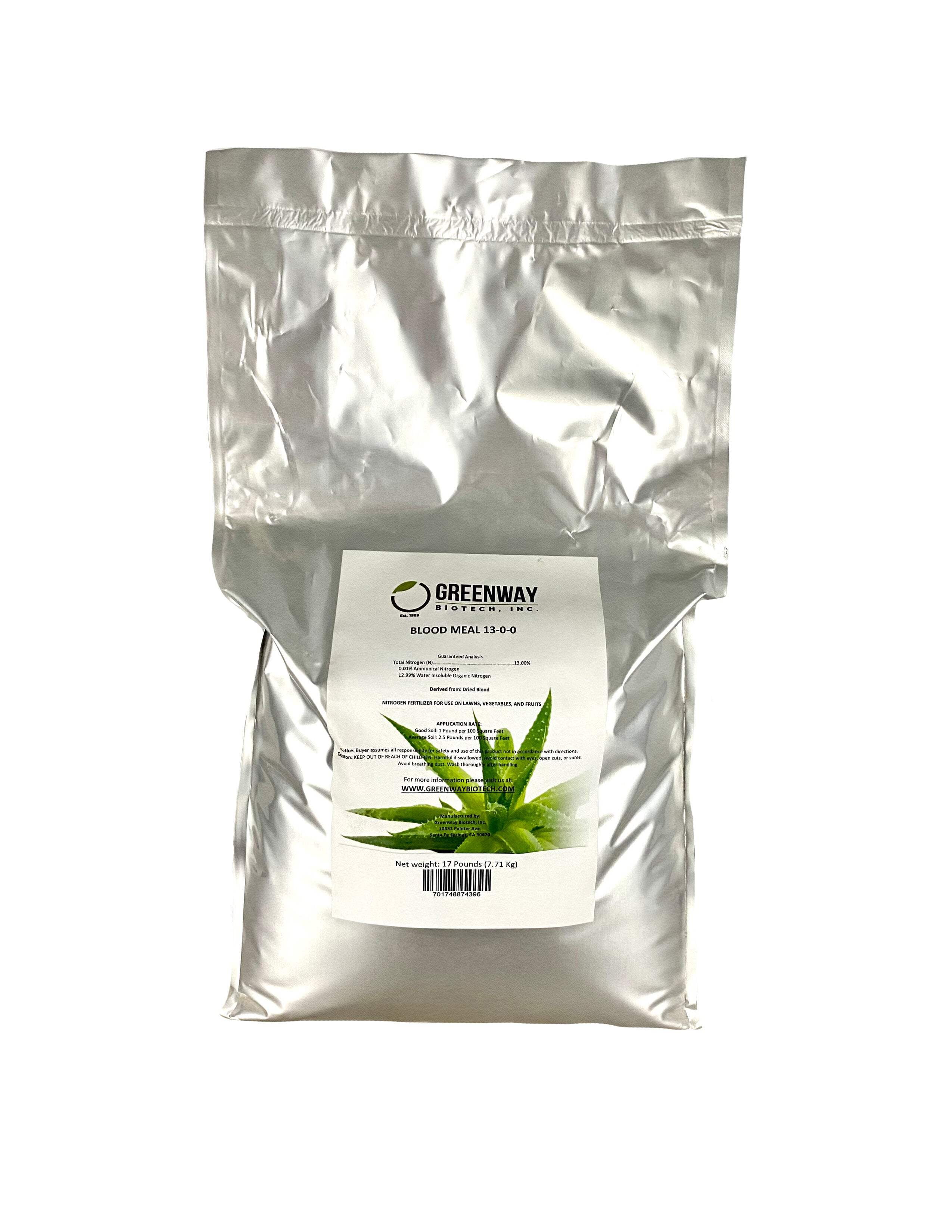 Greenway Biotech Blood Meal Fertilizer, Organic Nitrogen 13-0-0, Slow ...