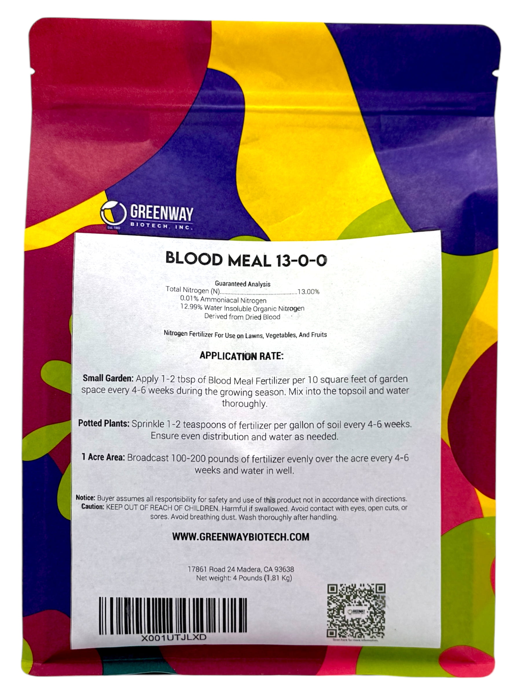 Blood Meal Fertilizer 13-0-0 - Organic Nitrogen Fertilizer - 4 Pounds ...