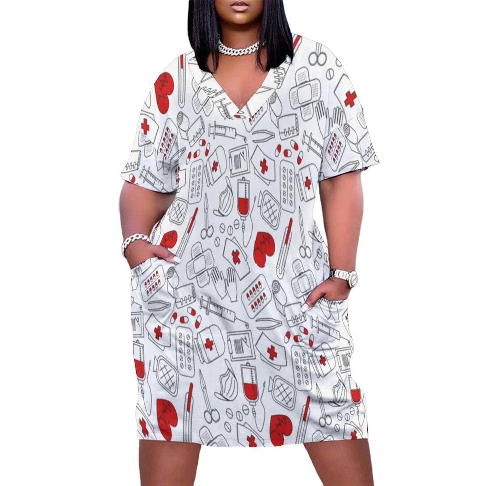 Blood Medical Equipment Pattern Loose Pocket Dress Dresses Summer ...