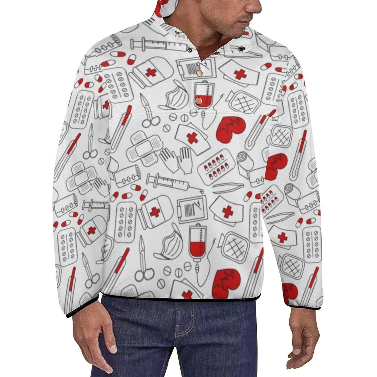 Blood Medical Equipment Pattern Men's Stand Collar Sweater Long Sleeve ...