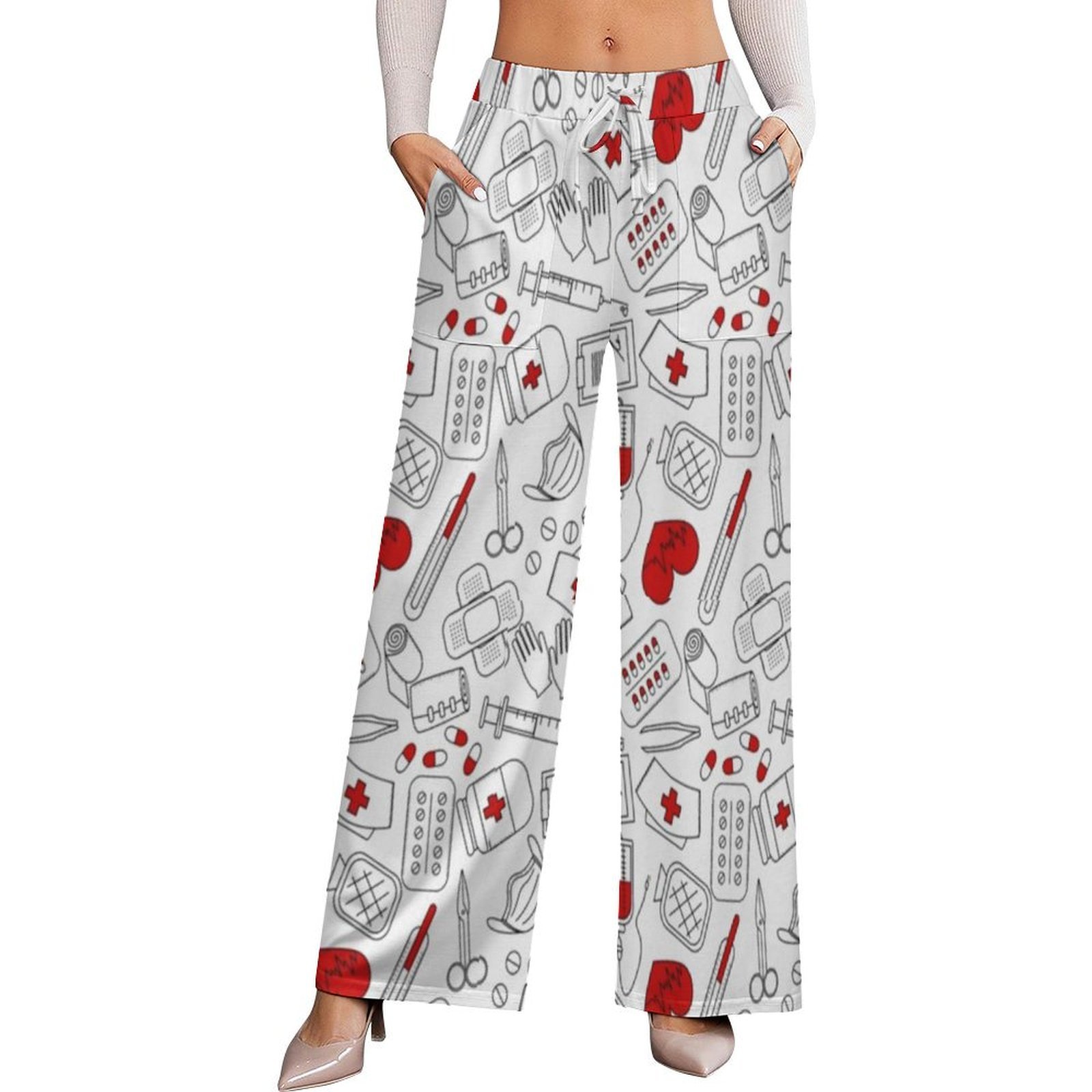 Blood Medical Equipment Pattern Women's Casual Wide Leg Pants Comfort ...
