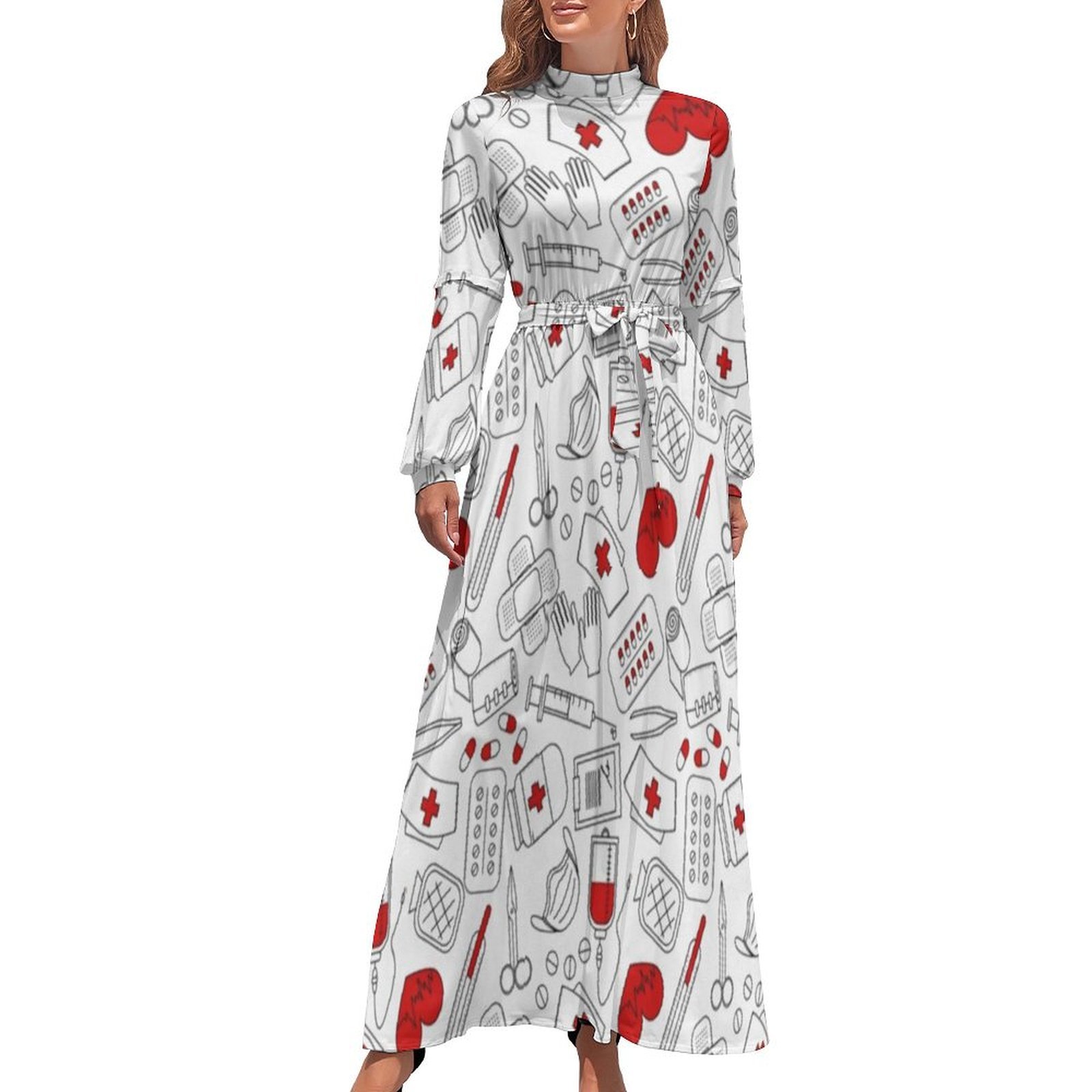 Blood Medical Equipment Pattern Women's Long Dress Long Sleeves Dress ...