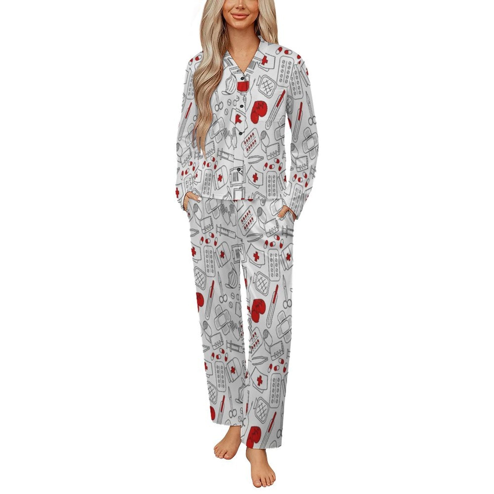 Blood Medical Equipment Pattern Womens Pyjamas Set Button Up Pyjamas ...