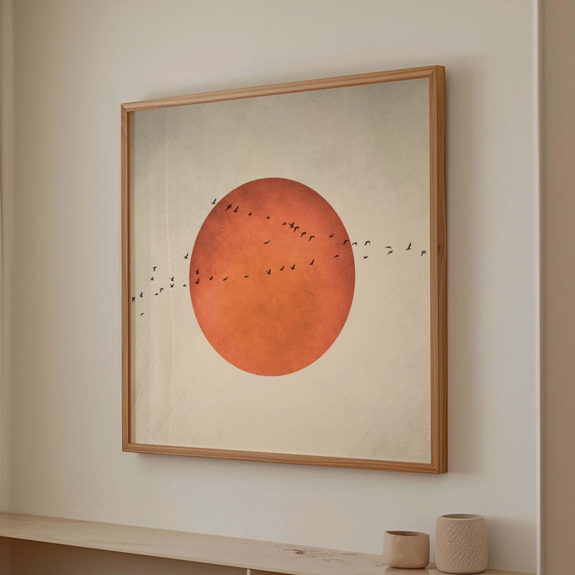 Blood Moon And Birds Wall Art, Square Print, Orange & Neutral Decor ...