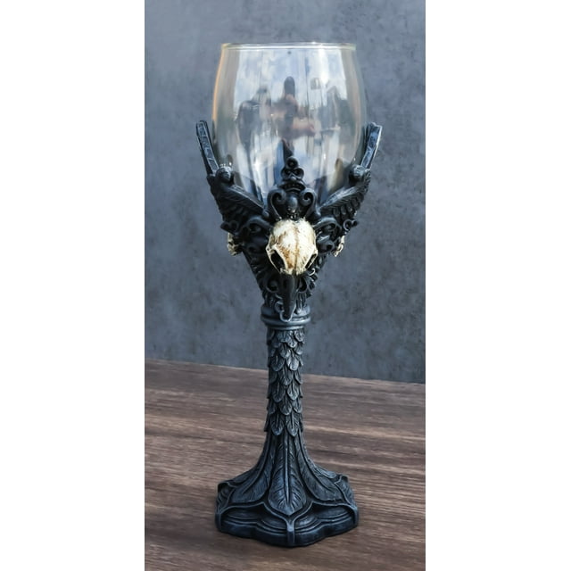 Blood Moon Gothic Dark Alchemy Raven Crow And Skulls Glass Wine Goblet ...
