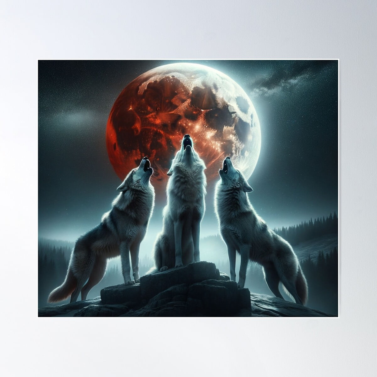 Blood Moon Howling Wolves Poster Wall Art, Modern Wall Decor For Living ...