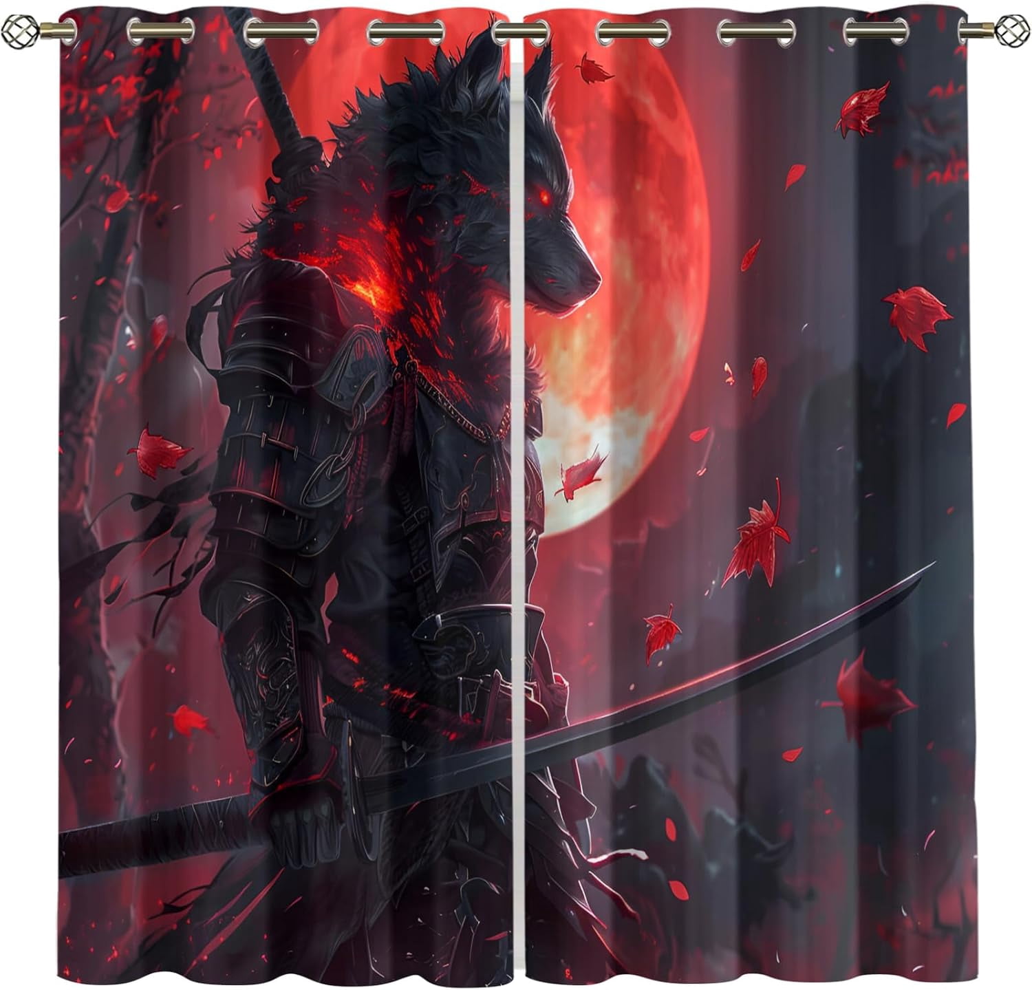 Blood Moon Werewolf Blackout Curtains, Gothic Warrior Beast Wolf ...