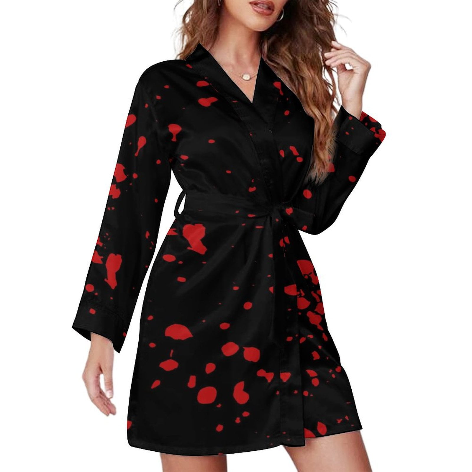Blood Night Robe Long Sleeve V Neck Robe With Belt Women's Sleepwear ...