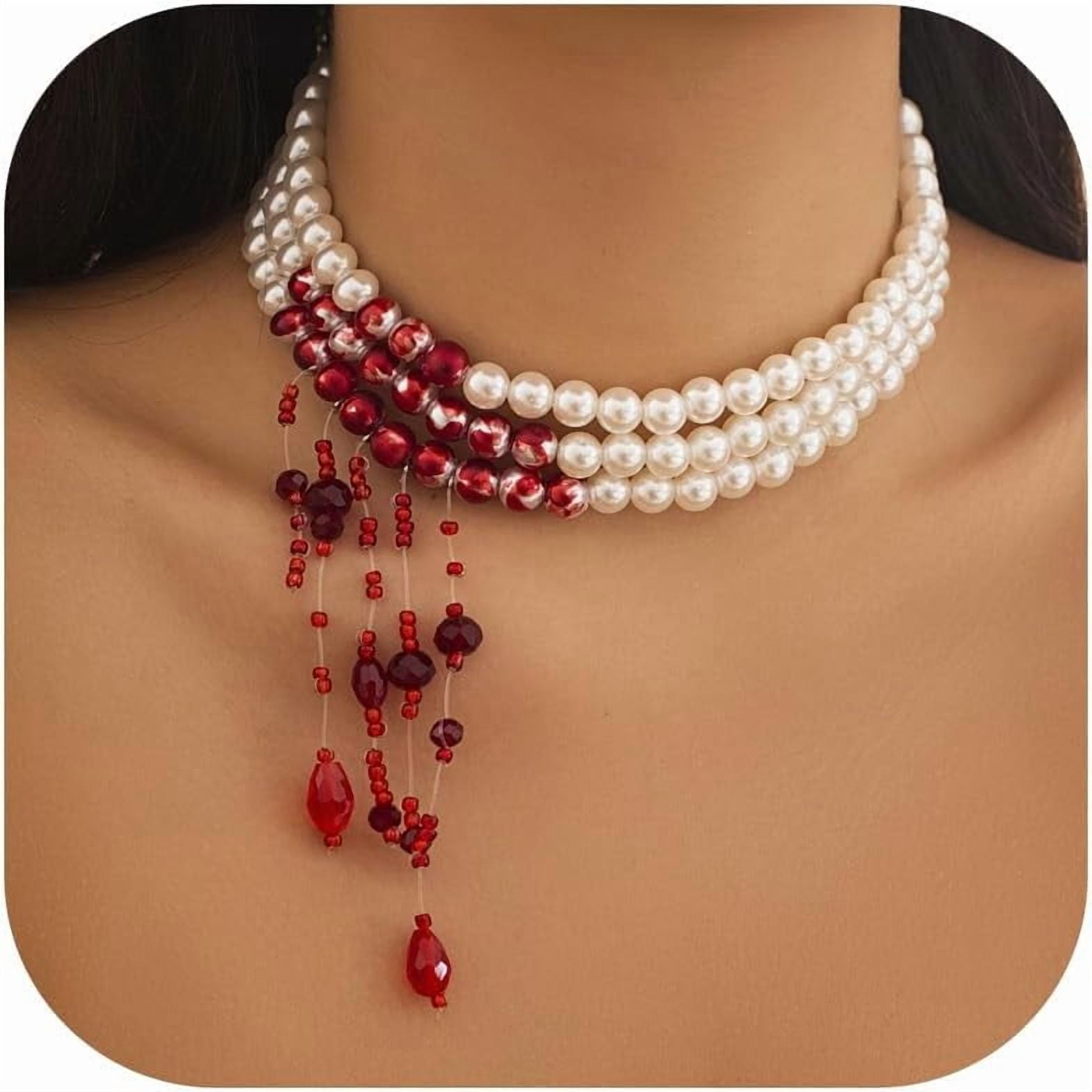 Blood Pearl Necklace for Women Blood Necklace Vampire Costume Jewelry ...