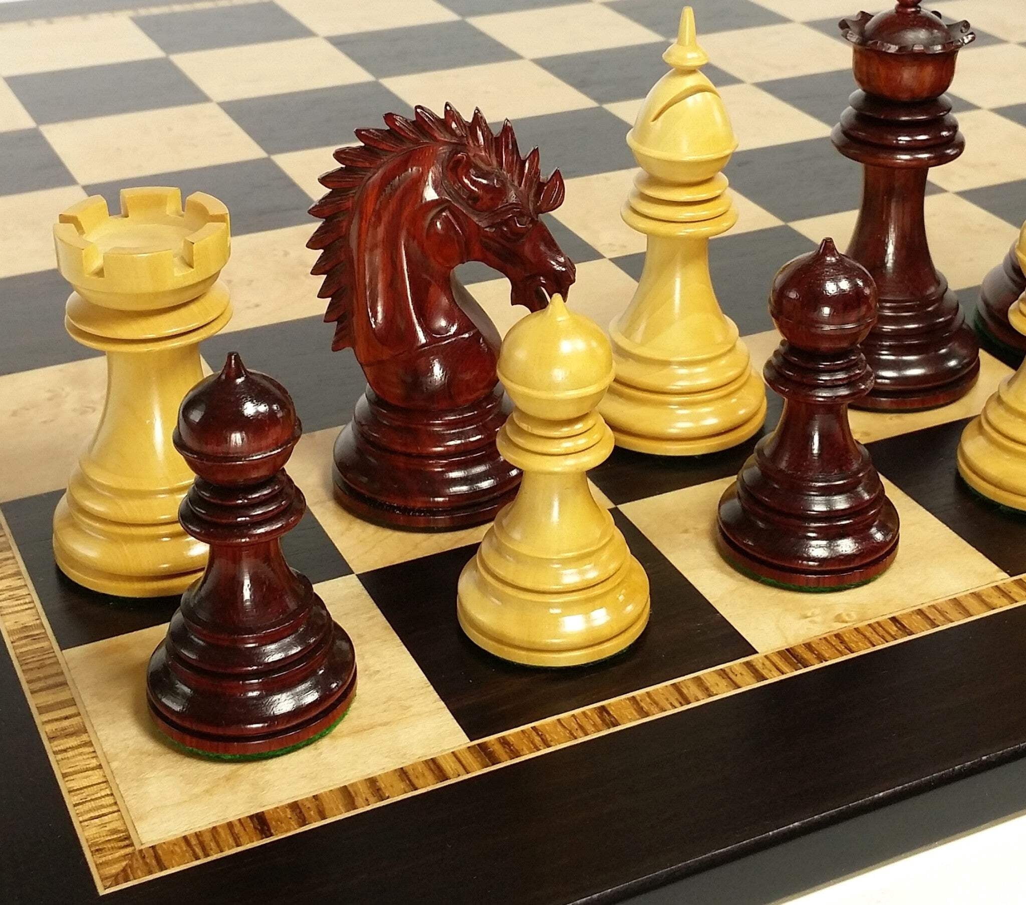 Blood ROSEWOOD Spiked Hair Knight Large Staunton Chess Set W/ 20" Ebony ...