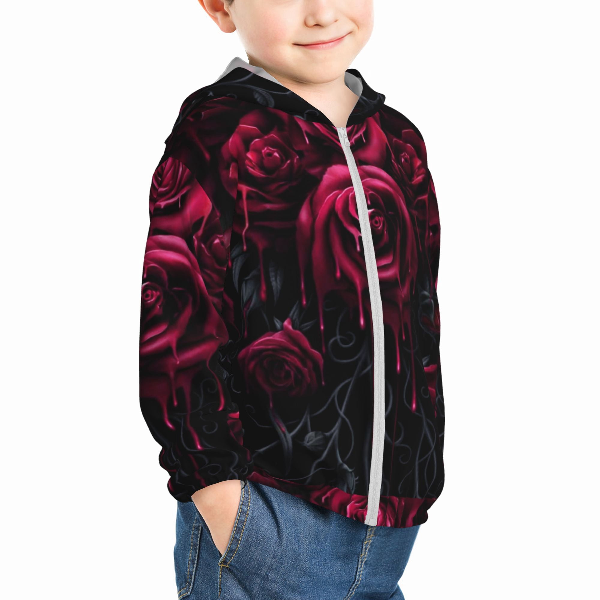 Blood Red Ros Kids Zip-Up Hoodie Girls Boys Sun Protection Jacket ...