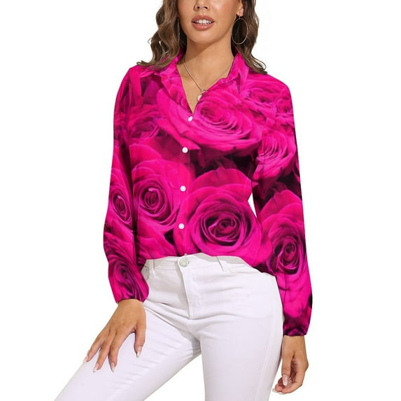 Blood Red Roses Blouse Floral Print Retro Pattern Blouses Woman Casual ...