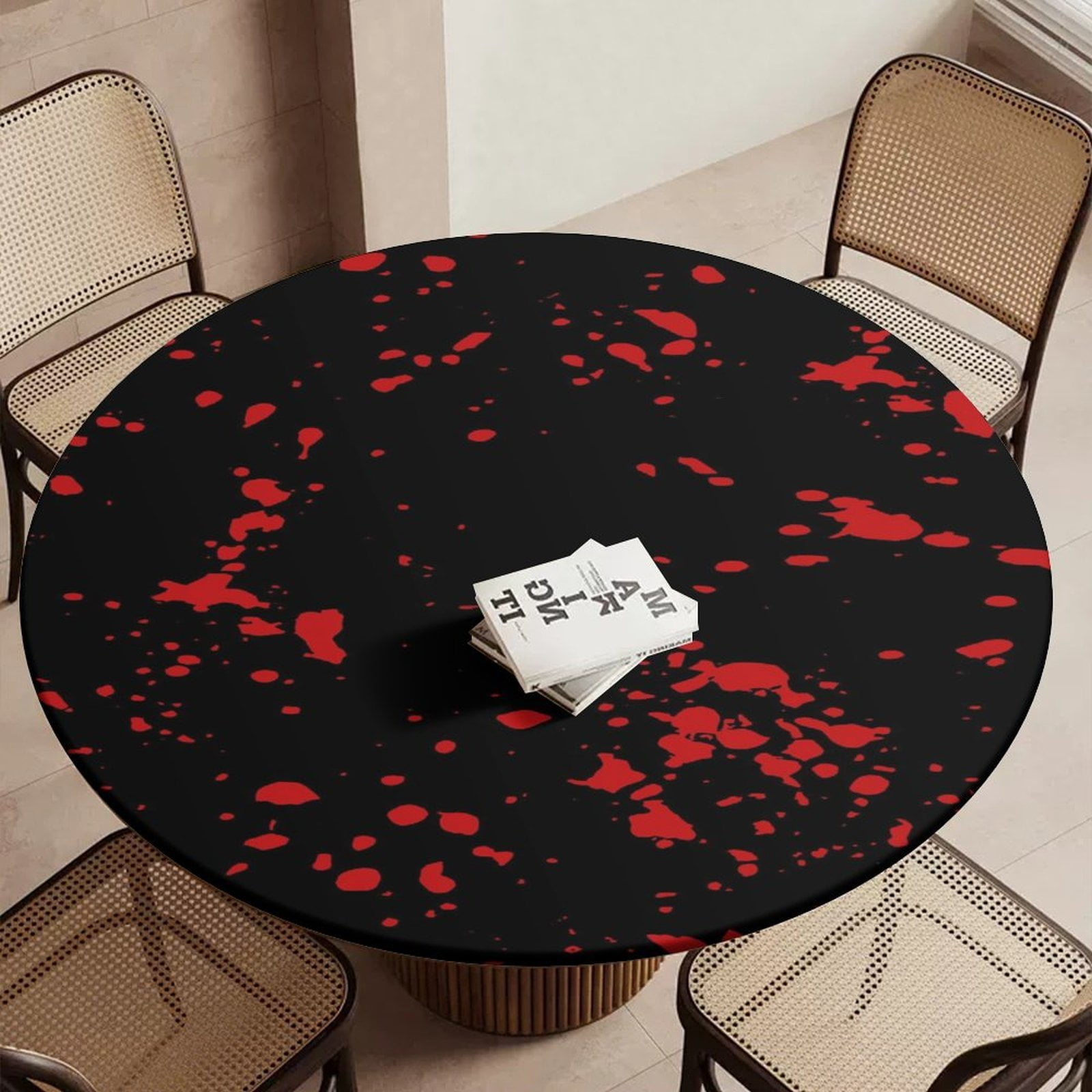 Blood Round Table Cover Kitchen Printed Waterproof Tablecloth Elastic ...