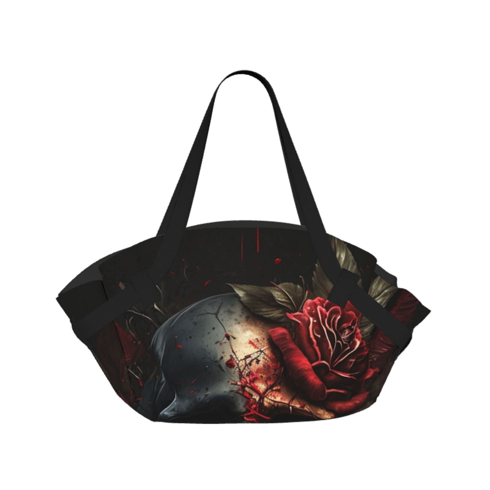 Blood Skull Roses 2-in-1 Foldable Picnic Blanket Tote Bag Shoulder ...