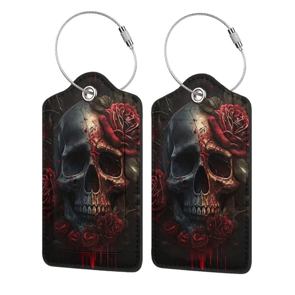 Blood Skull Roses Luggage Tag for Suitcase 2 Pack Leather Travel Bag ...