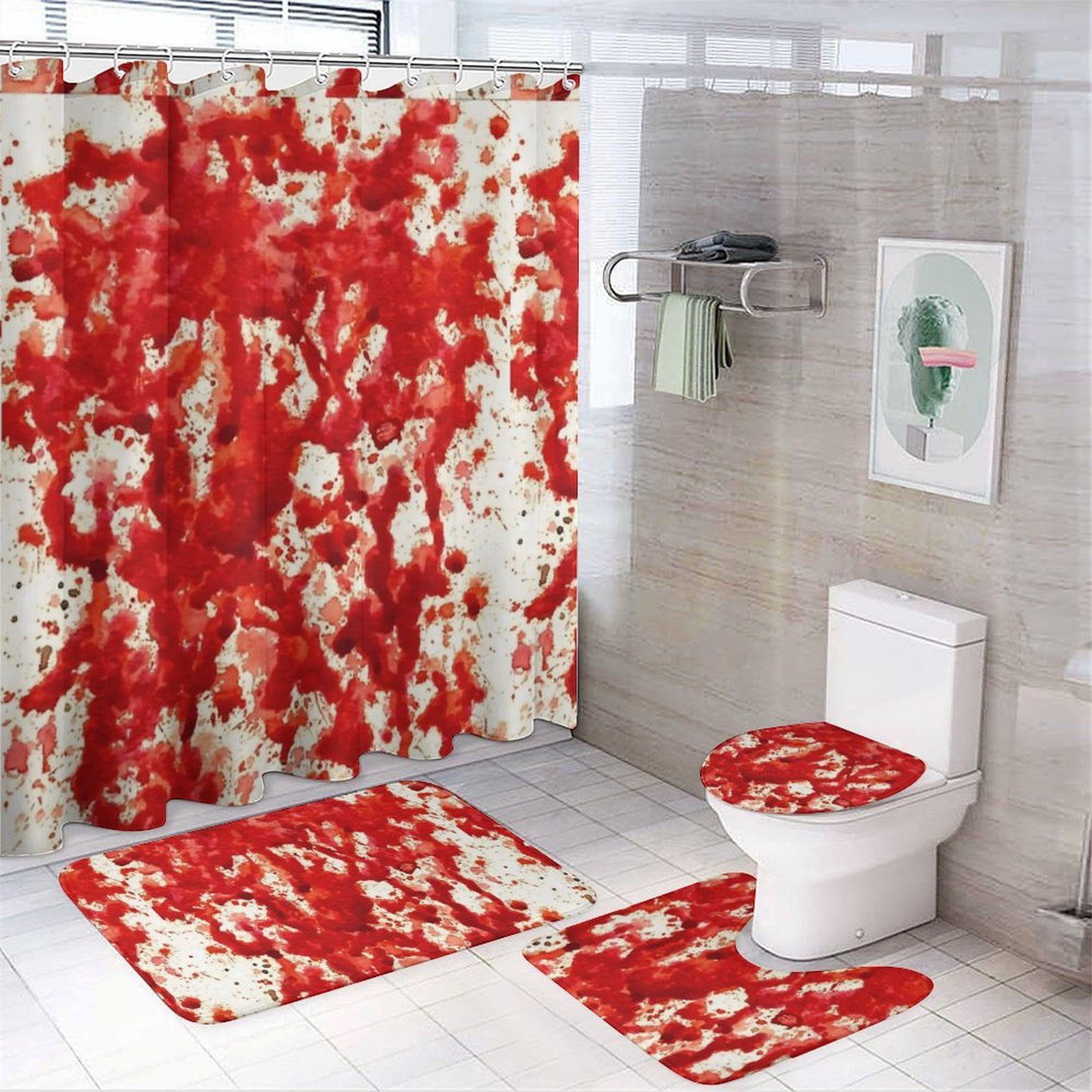 Blood Splatter Graphic 4 Pcs Bathroom Shower Curtain Set, Bathroom Sets ...