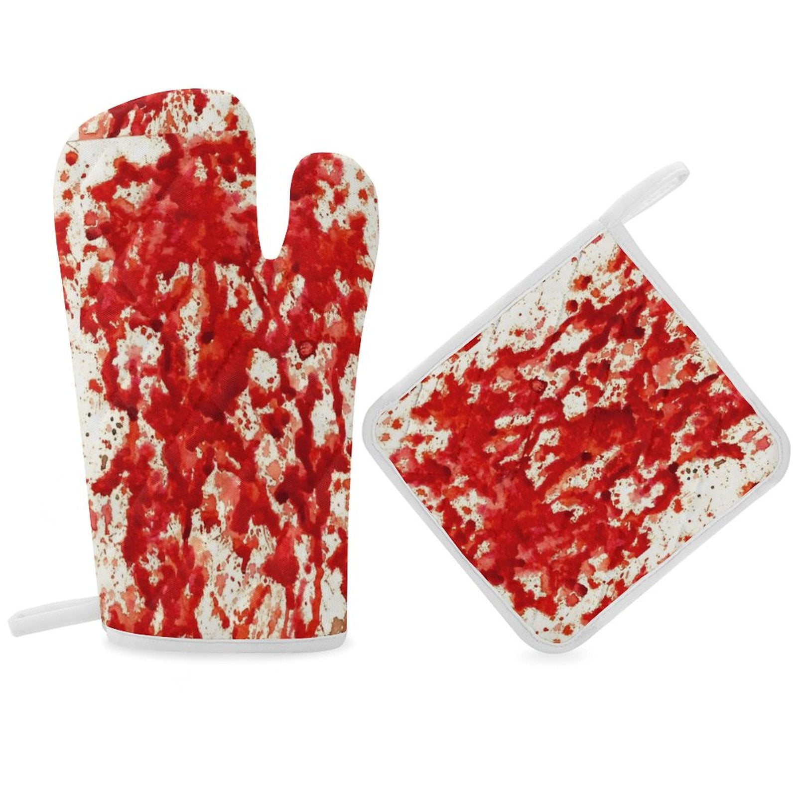 Blood Splatter Graphic Oven Gloves And Pots Stand Set Oven Gloves And ...