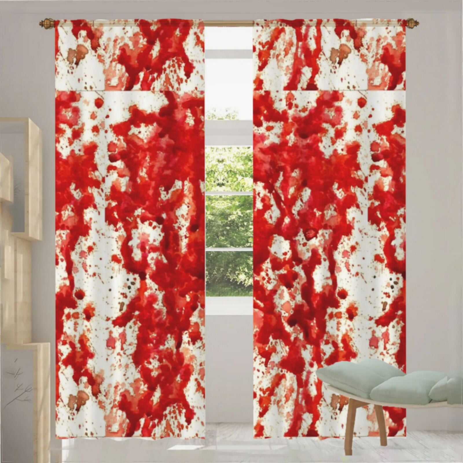 Blood Splatter Graphic Tulle Sheer Window Curtains For Living Room ...