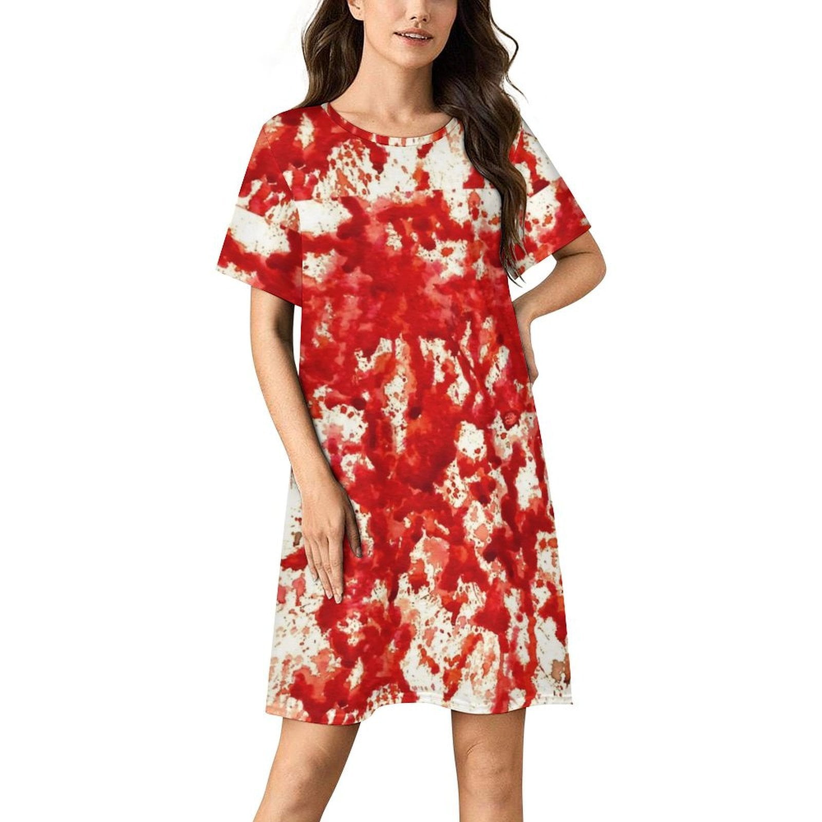 Blood Splatter Graphic Women Nightgown Sleepwear Short Sleeves For ...