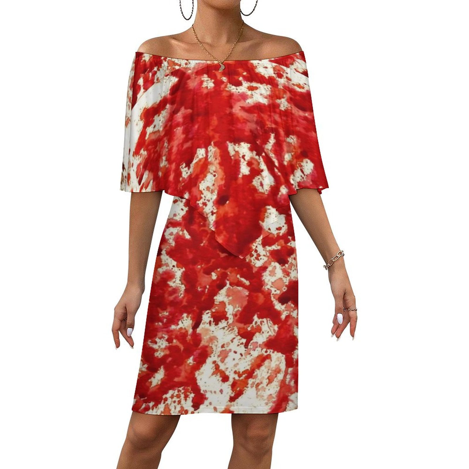 Blood Splatter Graphic Women's Off The Shoulder Ruffles Summer Wedding ...