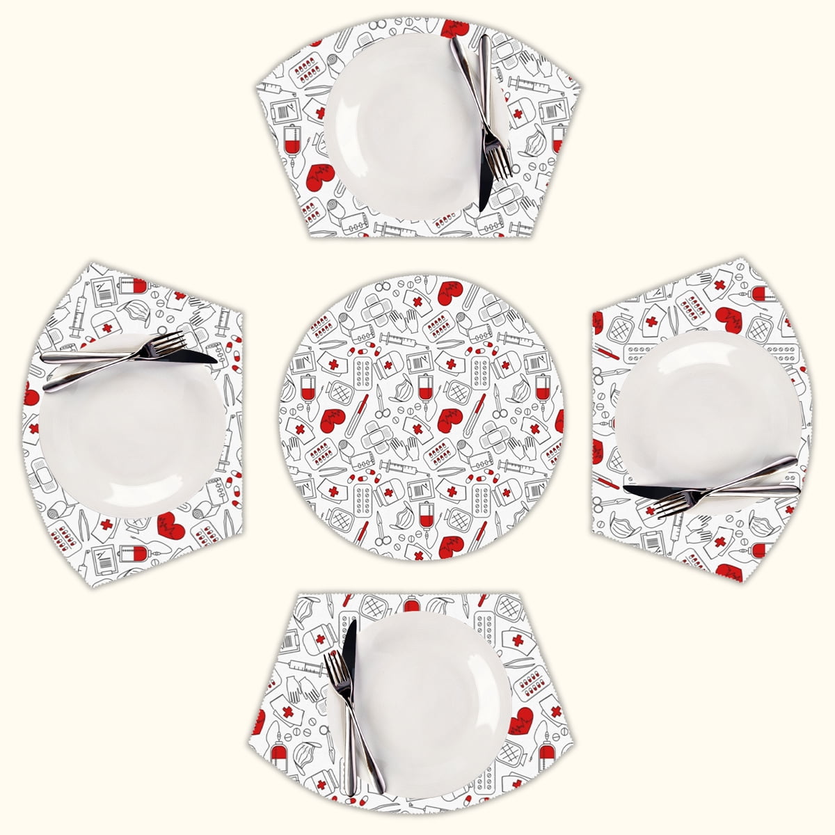 Blood medical equipment pattern Round Table Placemats Set Of 5 Wedge ...