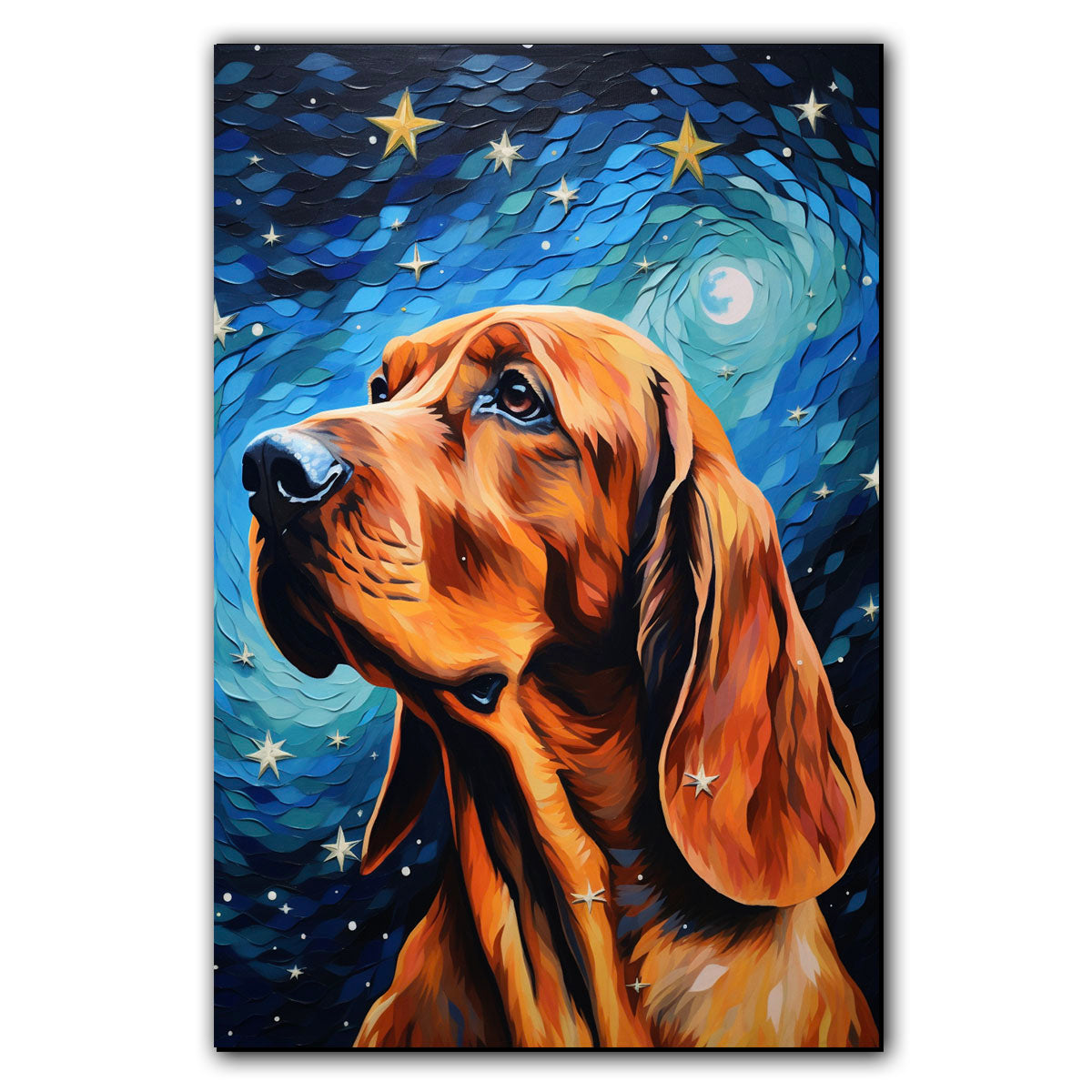 Bloodhound Art Starry Night Canvas Print of Van Gogh Oil Paintings ...