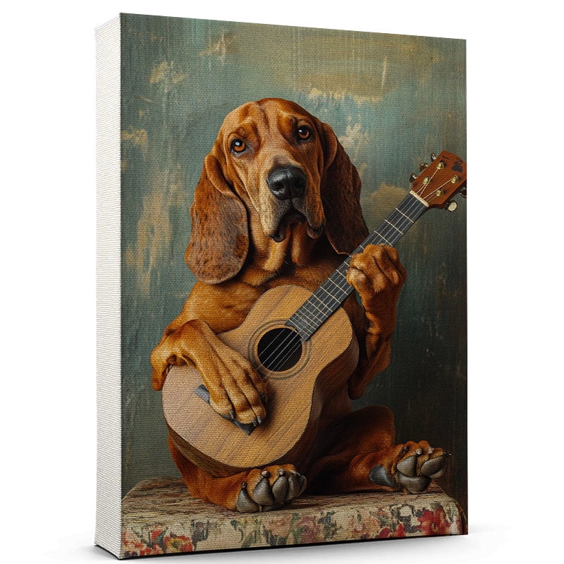 Bloodhound Cute Dog Ukelele Stretched Canvas Size 8x12 – Retro ...