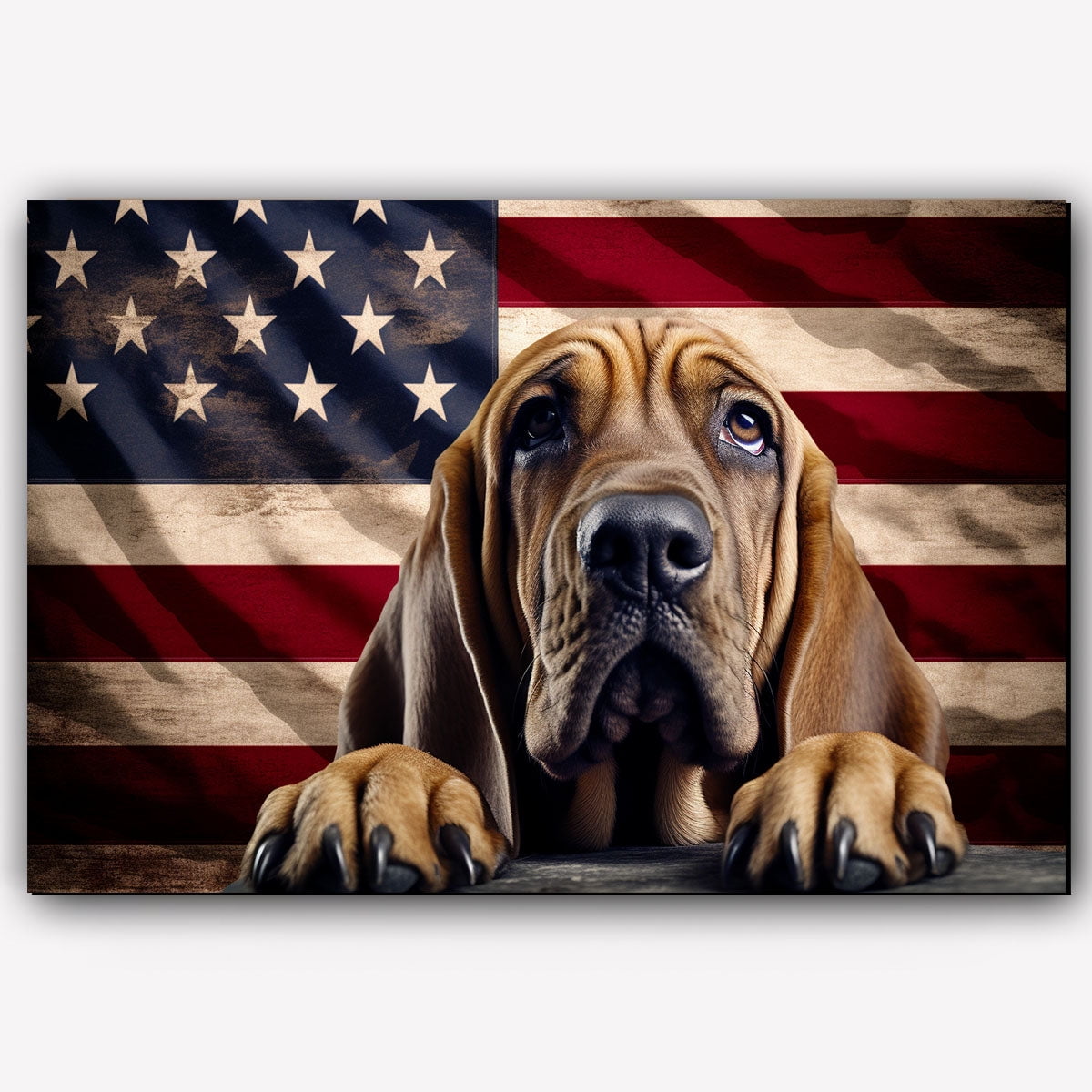 Bloodhound Dog with American Flag Canvas Wall Art Dog Pictures for Wall Decor Red White Blue ...