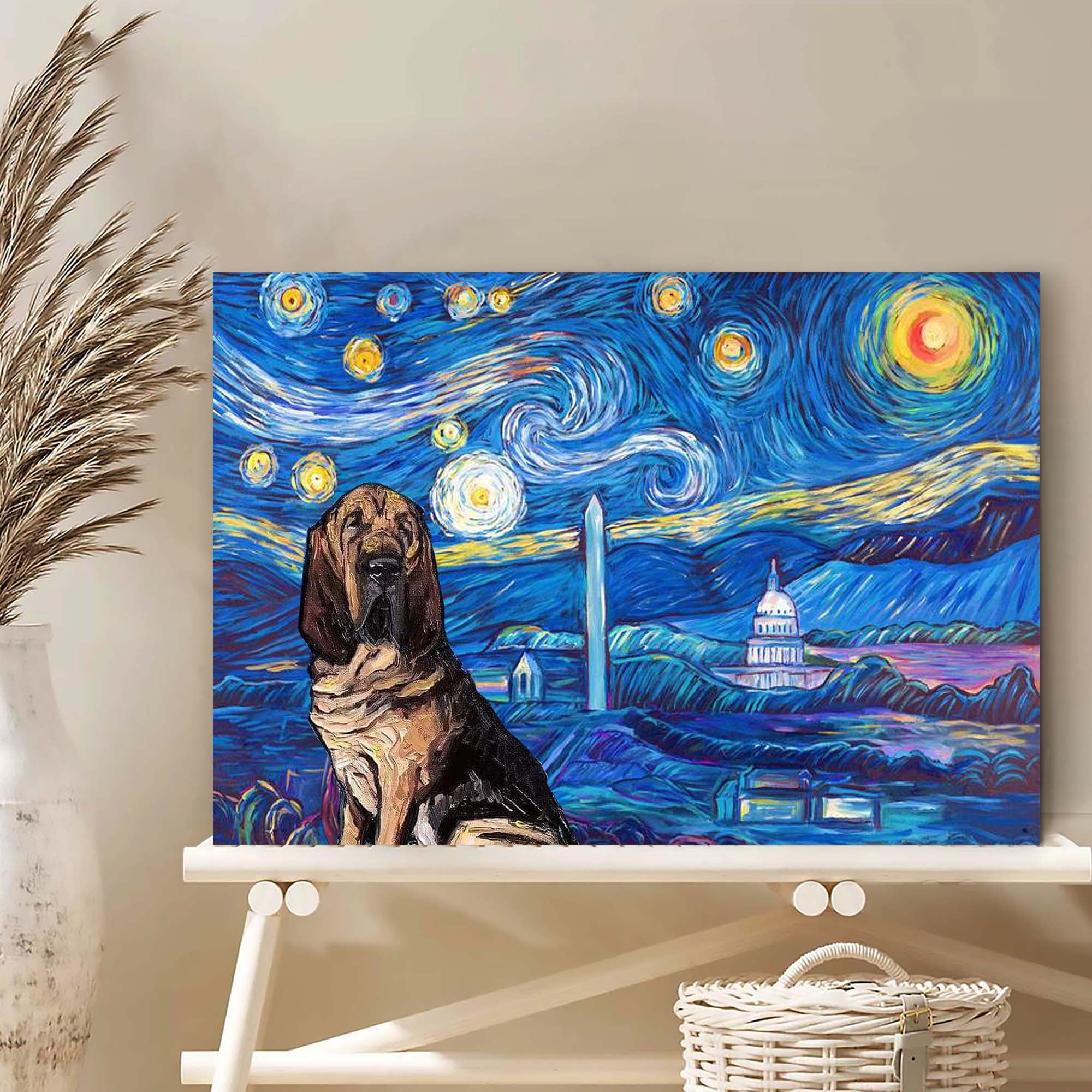 Bloodhound Dog Canvas Wall Art – Starry Night Inspired Pet Portrait ...