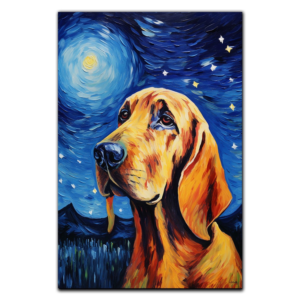 Bloodhound Dog Painting and Van Gogh Starry Night Reproduction Canvas ...