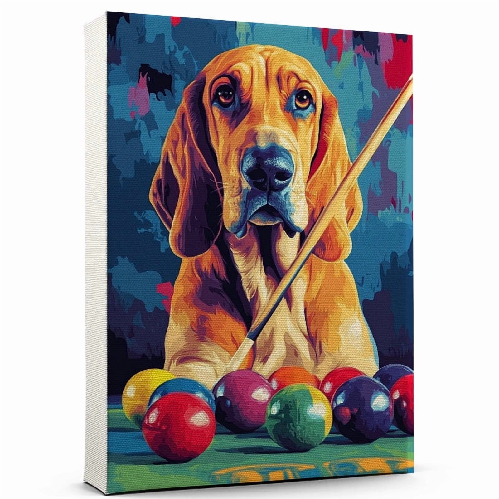 Bloodhound Dog Playing Billiards Stretched Canvas Size 8x12 – Vintage ...