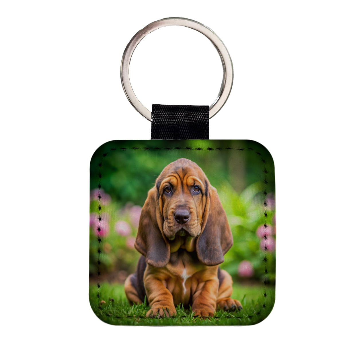 Bloodhound Dog Puppy Photo Faux Leather Square Keychain - Walmart.com