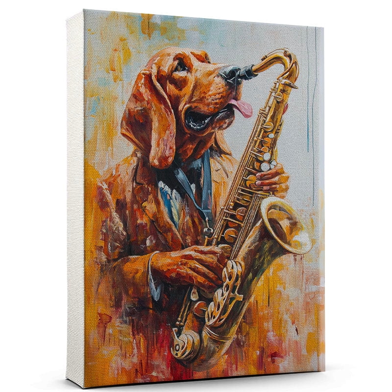 Bloodhound Dog Stretched Canvas Size 8x12 Saxophone Canvas – Funny ...