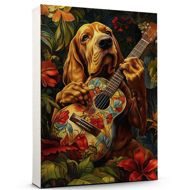Bloodhound Dog Ukelele Stretched Canvas Size 8x12 – Funny Bloodhound ...