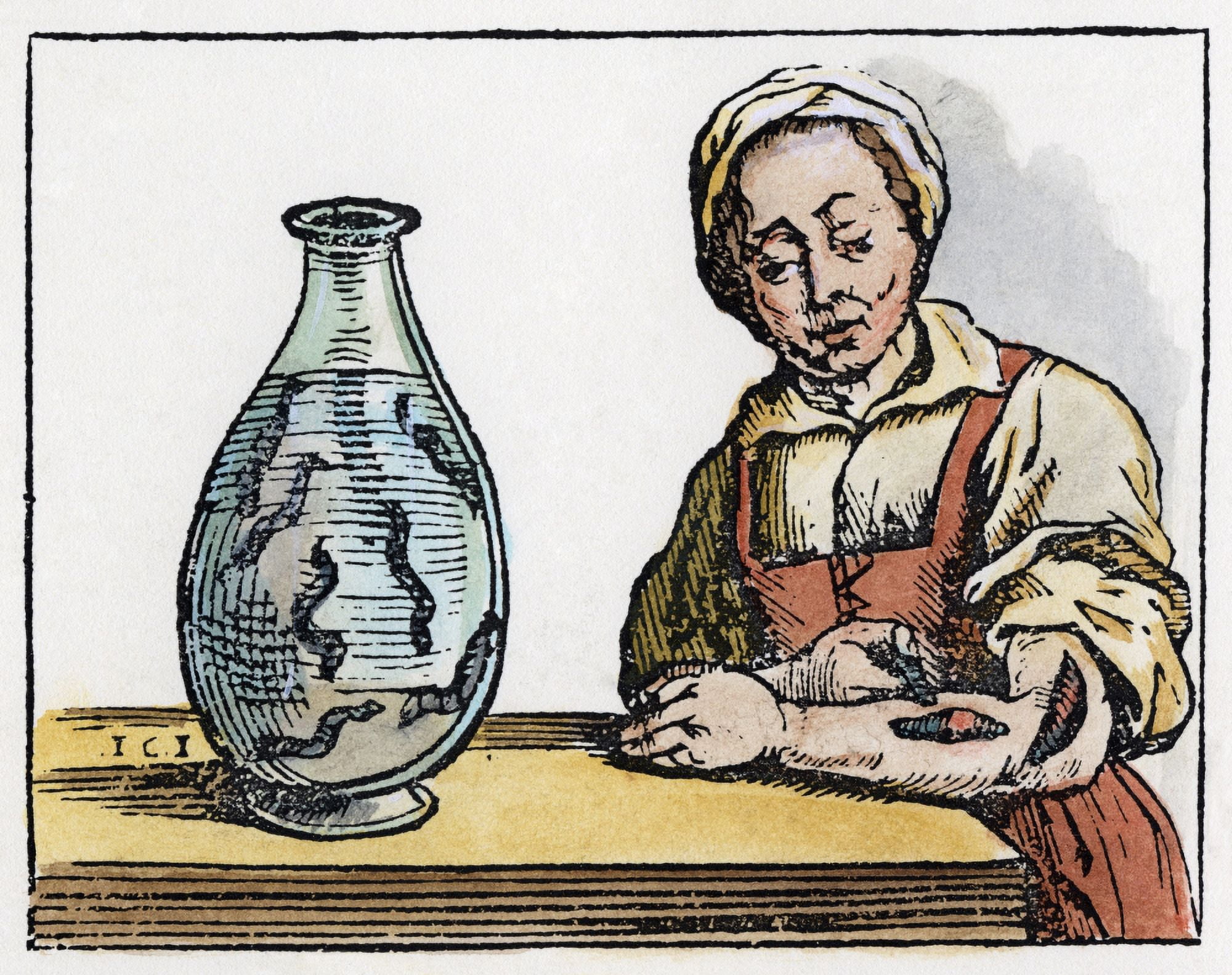 Bloodletting. /Na Woman Using Leeches For Bloodletting. Woodcut From ...