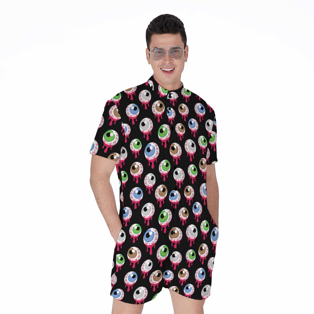 Bloody Eyeball Pattern Short Sleeve Men'S Rompers, Eyes Casual Summer ...