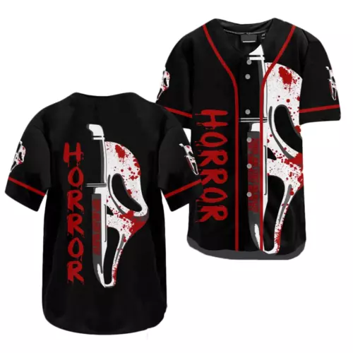 Bloody Ghostface Scream Horror Halloween 3D BASEBALL JERSEY SHIRT Us ...