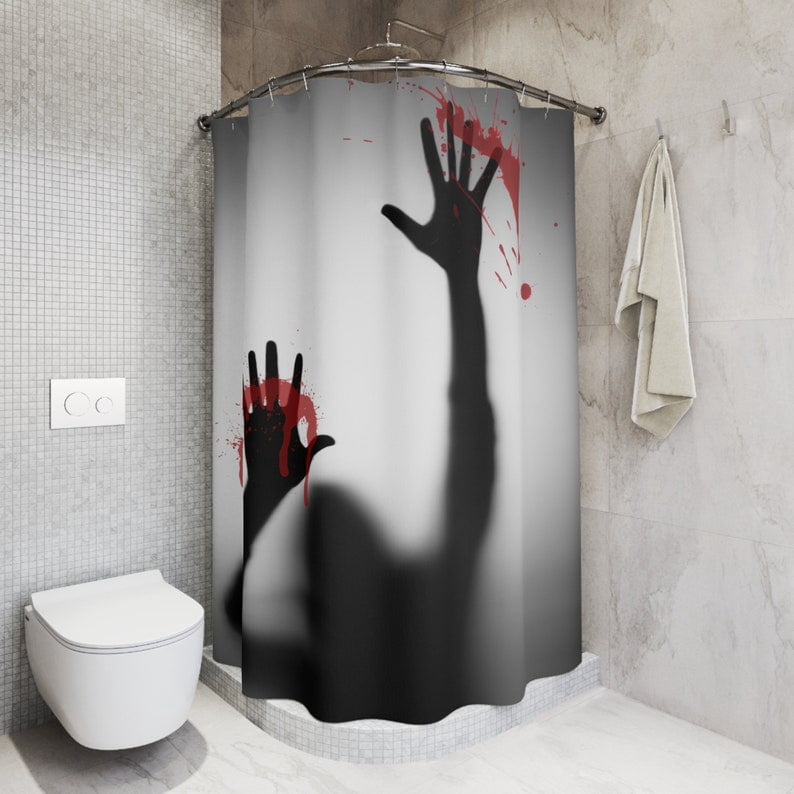 Bloody Halloween Shadow Man Shower Curtain Bloody Ghostly Polyester ...