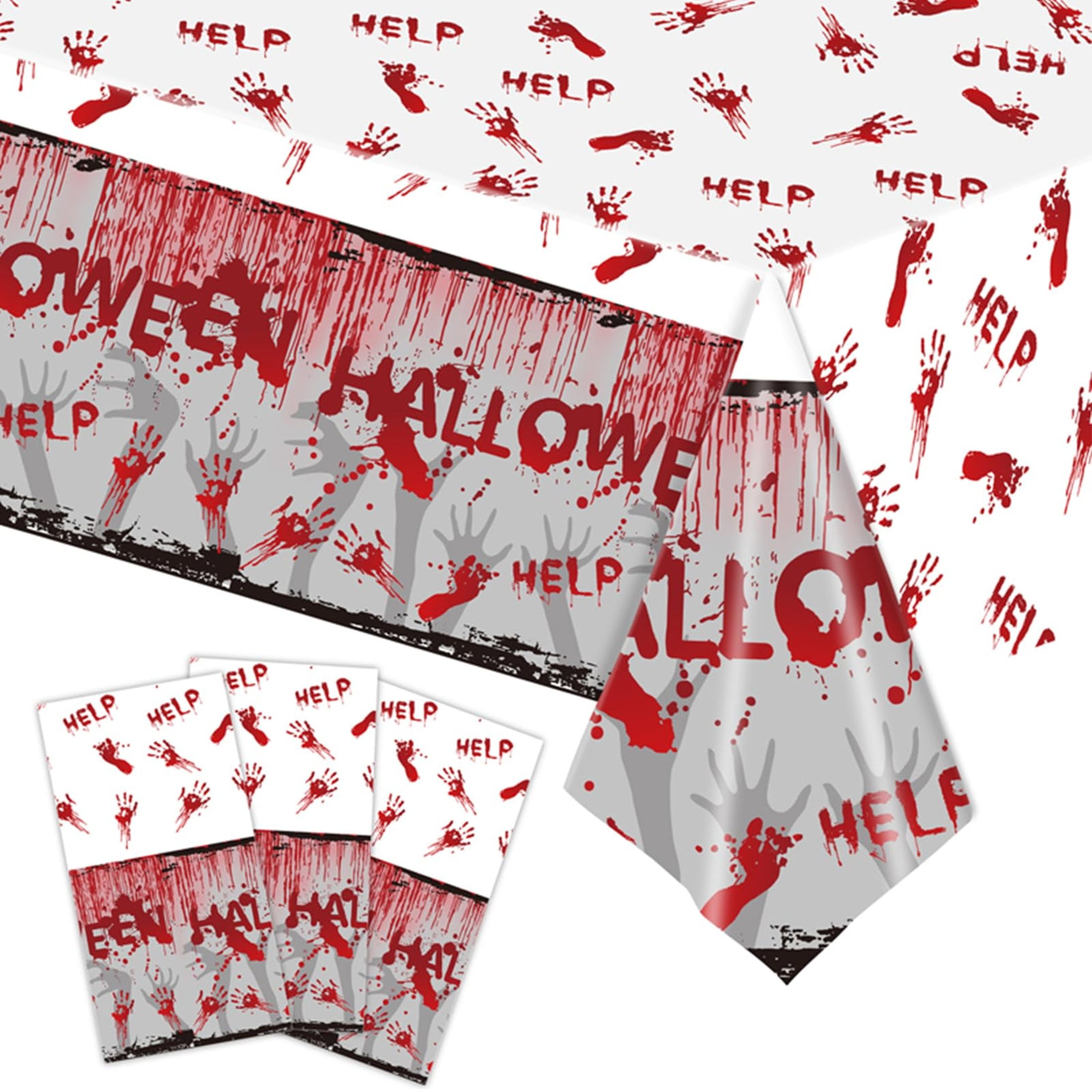 Bloody Handprint Party Tablecloth Set - Spooky Halloween Decorations ...
