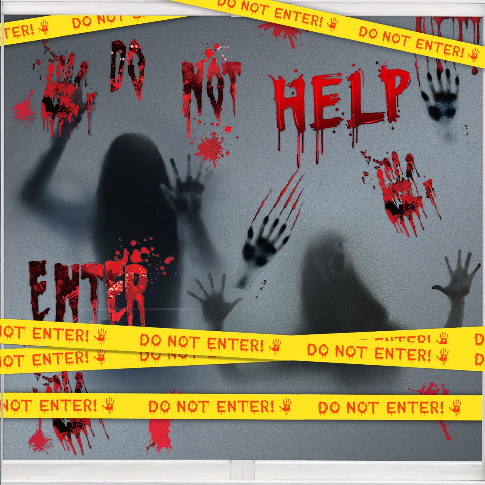 Bloody Handprint Scary Decorations - 9 Sheets Bloody Handprint Window ...