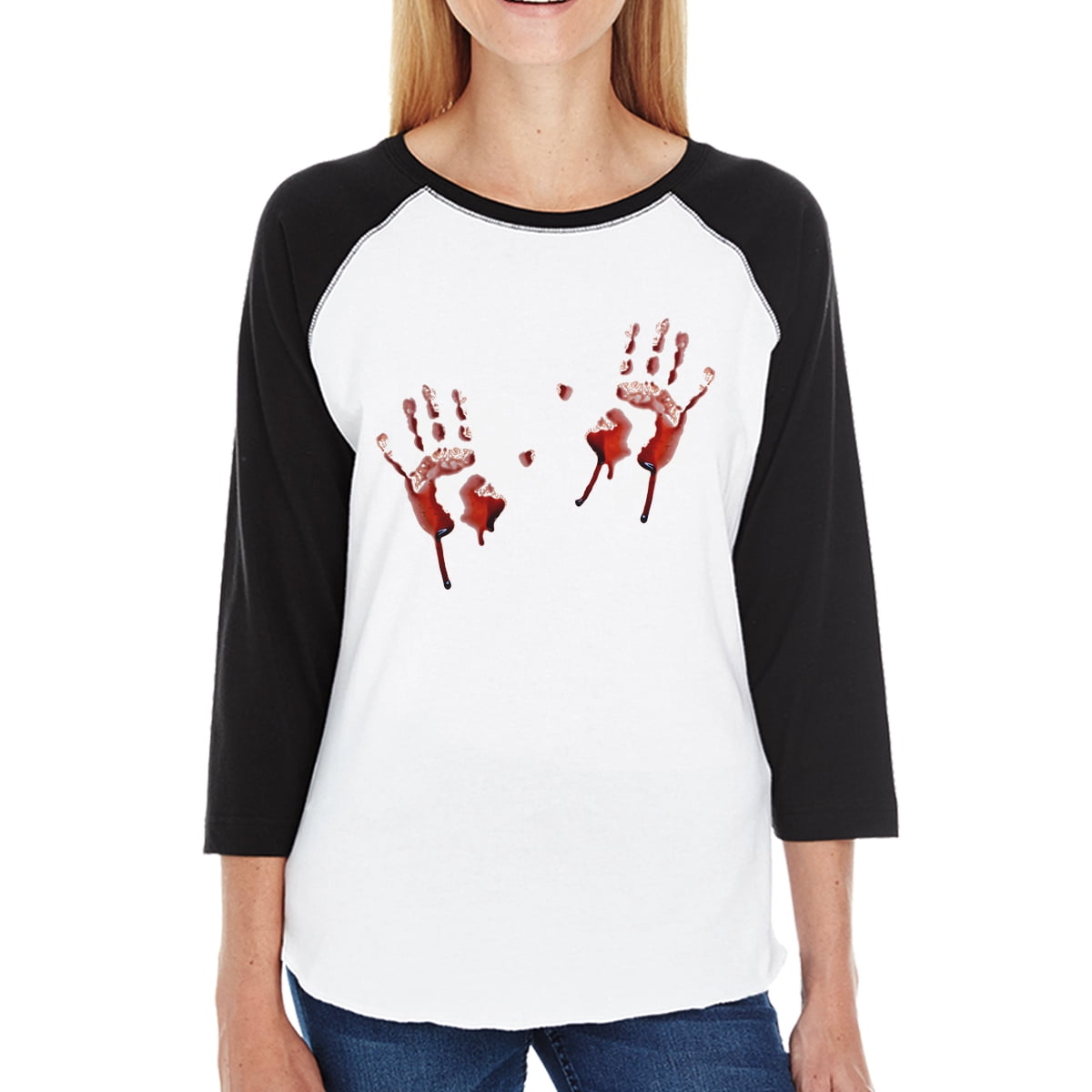 Bloody Handprints Raglan Tee Womens Halloween Horror Night Shirts ...