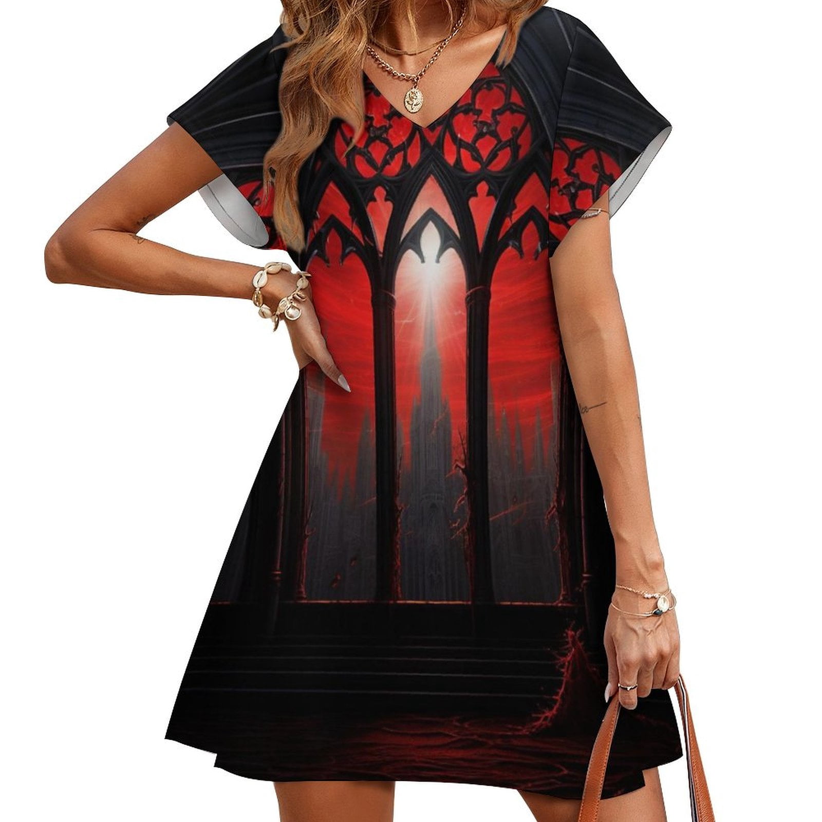 Bloody House Ladies Summer Short Sleeve Fashion Dress V Neck Loose ...