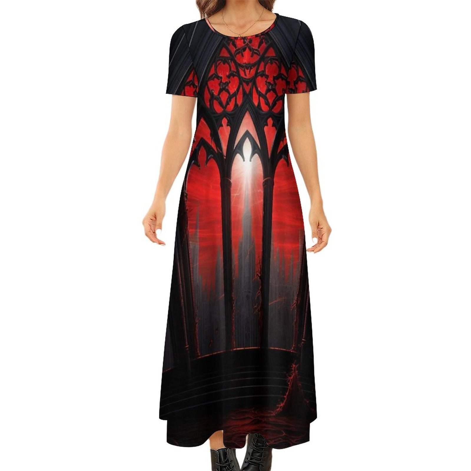 Bloody House Maxi Dress for Women Crew Neck Beach Dress Short Sleeve ...