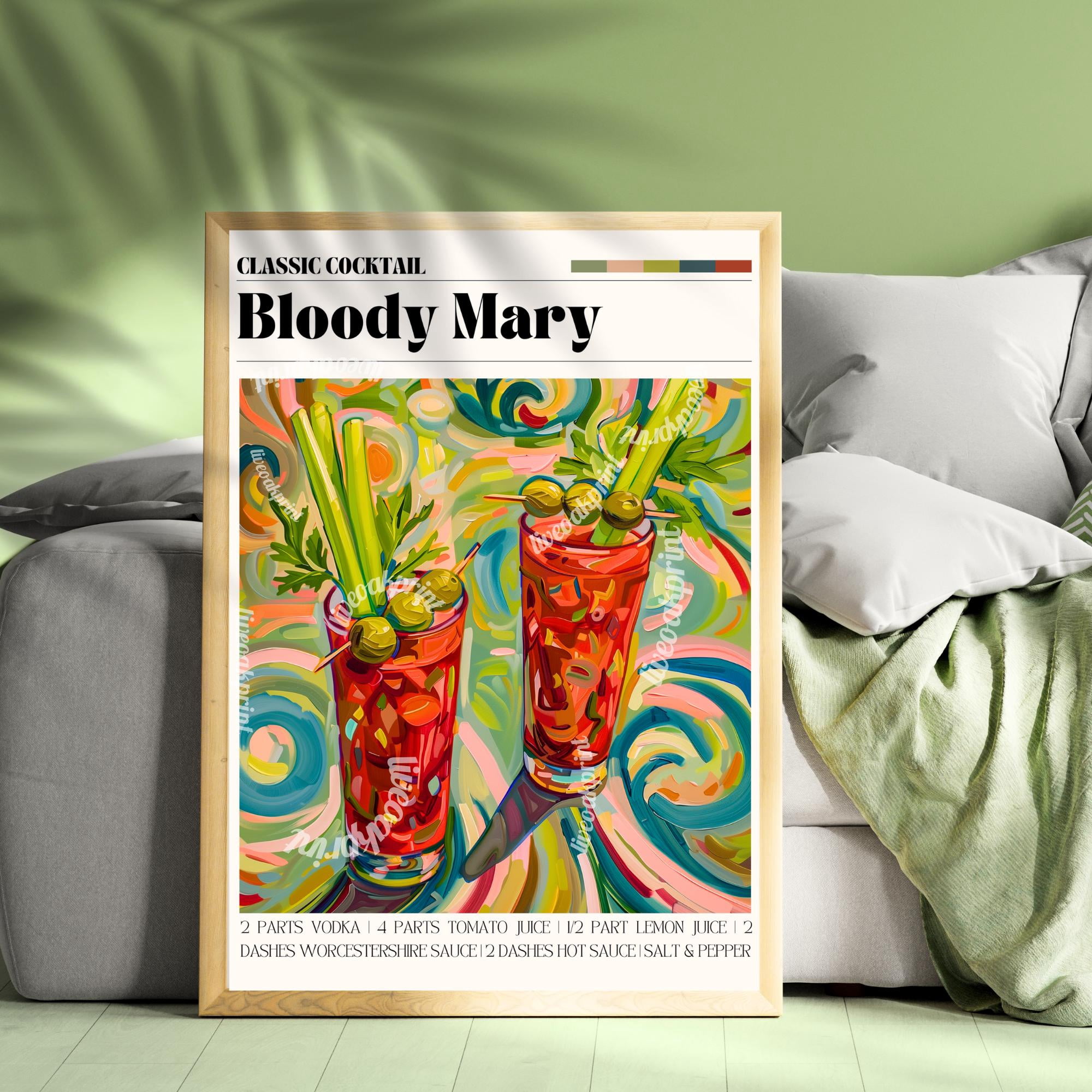 Bloody Mary Print Cocktail Wall Art Cute Bar Cart Classic Cocktail ...