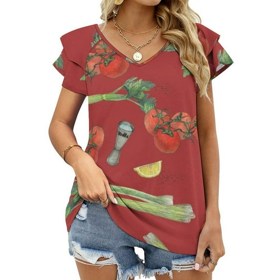 Bloody Mary Recipe Lotus Leaf Neck T-Shirt Long Sleeve Printed Fall T ...